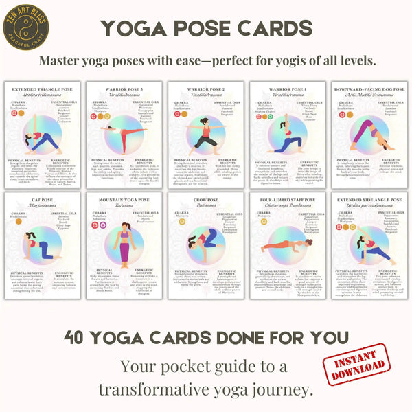 Yoga Pose Cards - Digital Download with 40 Illustrated Yoga Poses ...