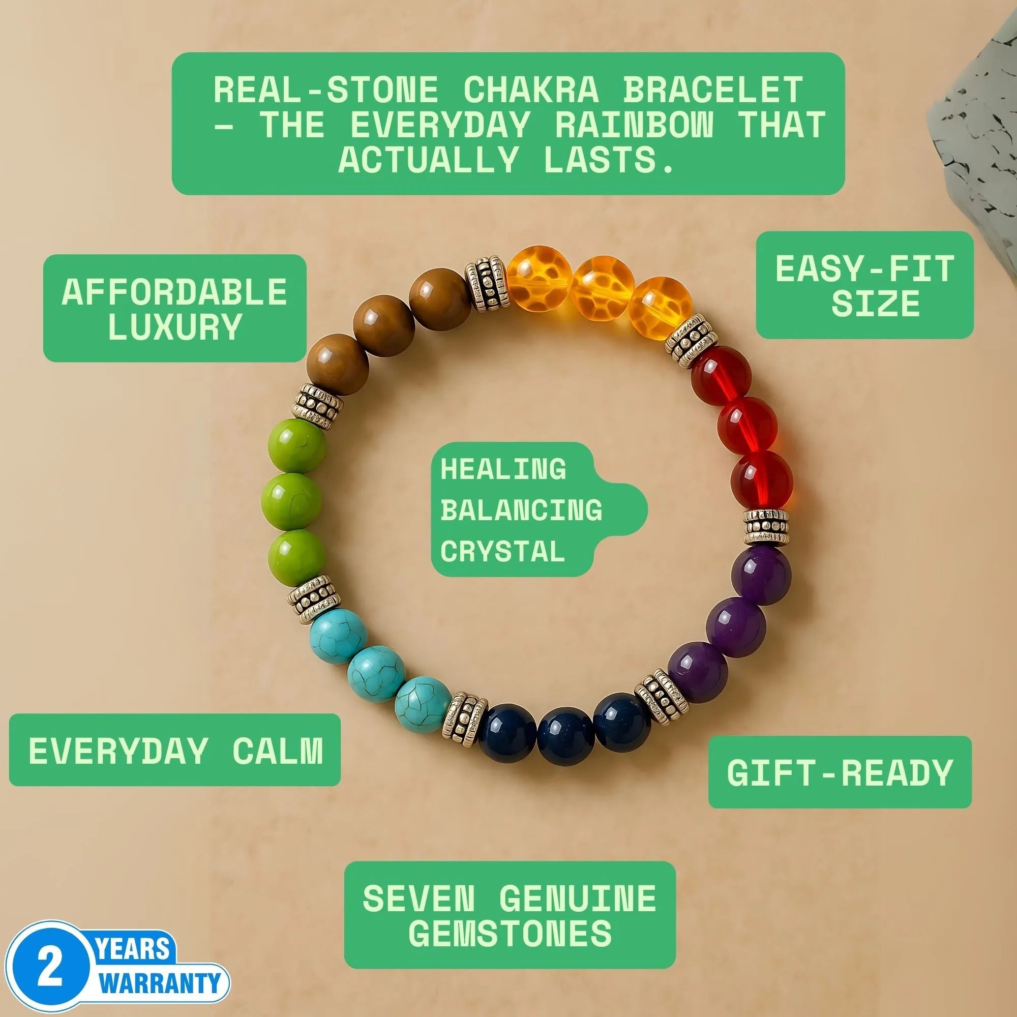 7 chakra Natural Stone Stretch 18K White Gold Plated Bracelet indian ...