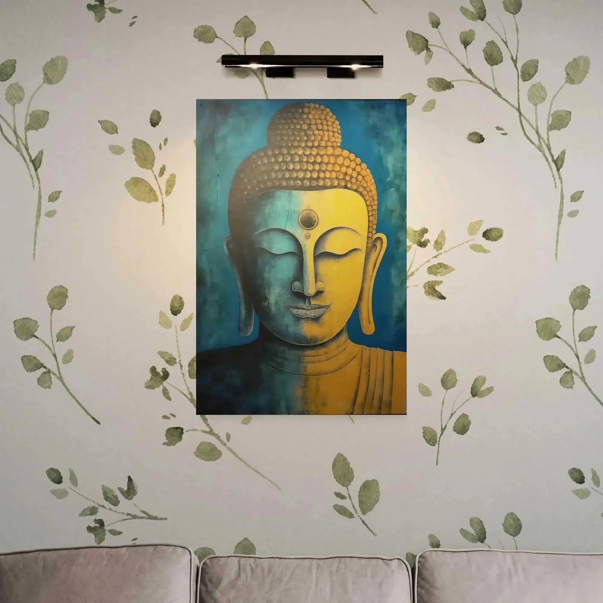 Blue Zen Buddha with Golden Accents Painting Poster - Zen Artwork ...