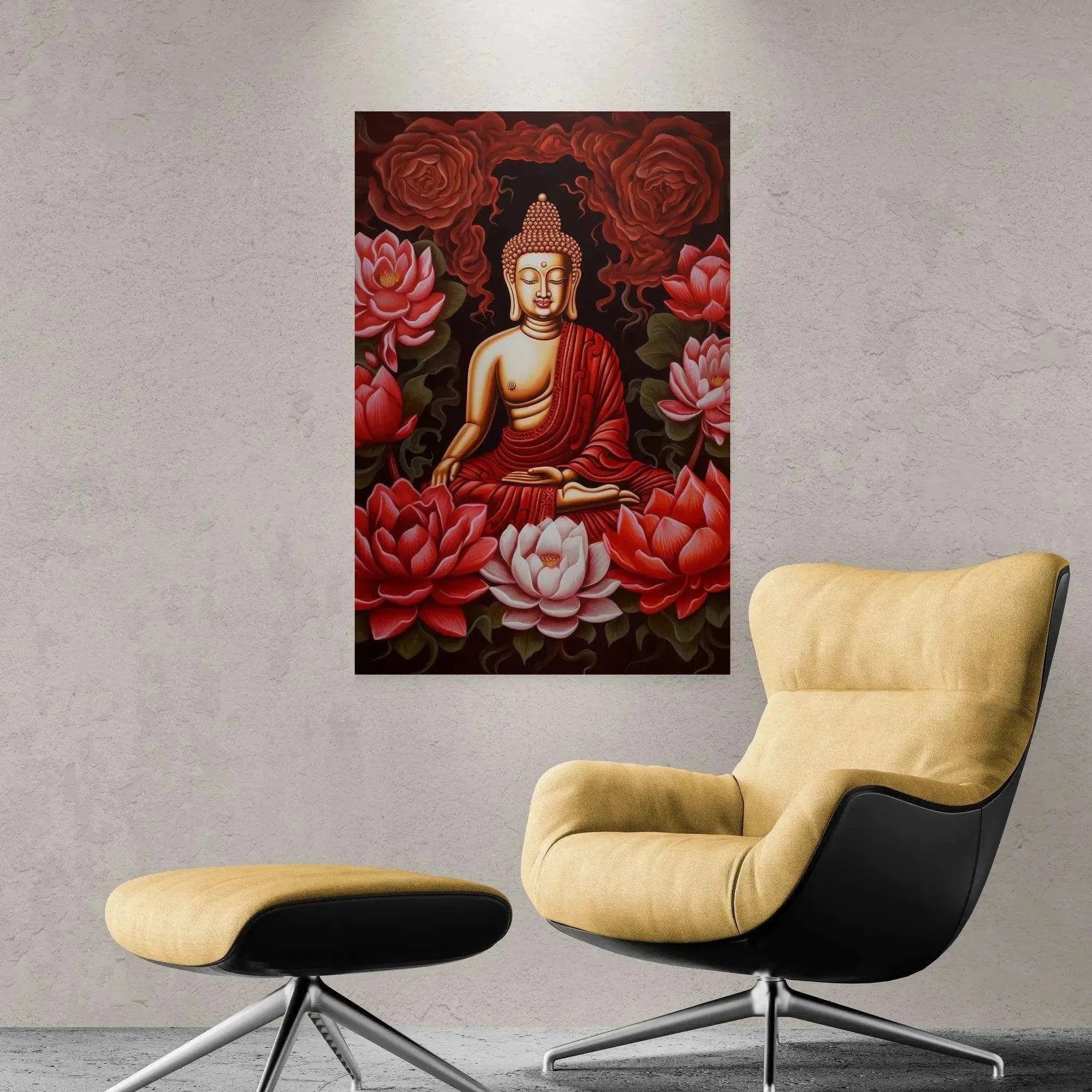 Buddha Poster Art with Lotus - Vibrant RED Buddha Artwork – Zenartbliss