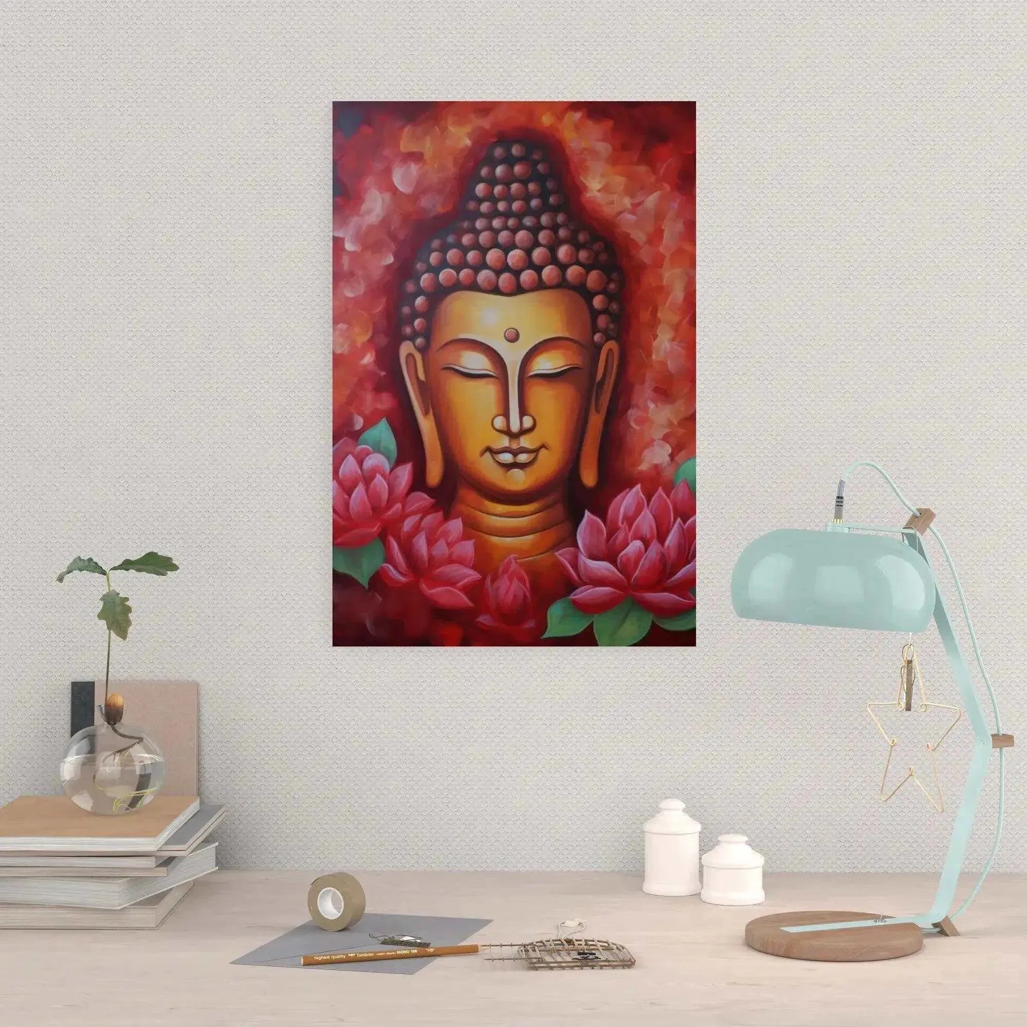 Tibetan Buddha Poster with Serene Smile - Pink Buddha Wall Art ...
