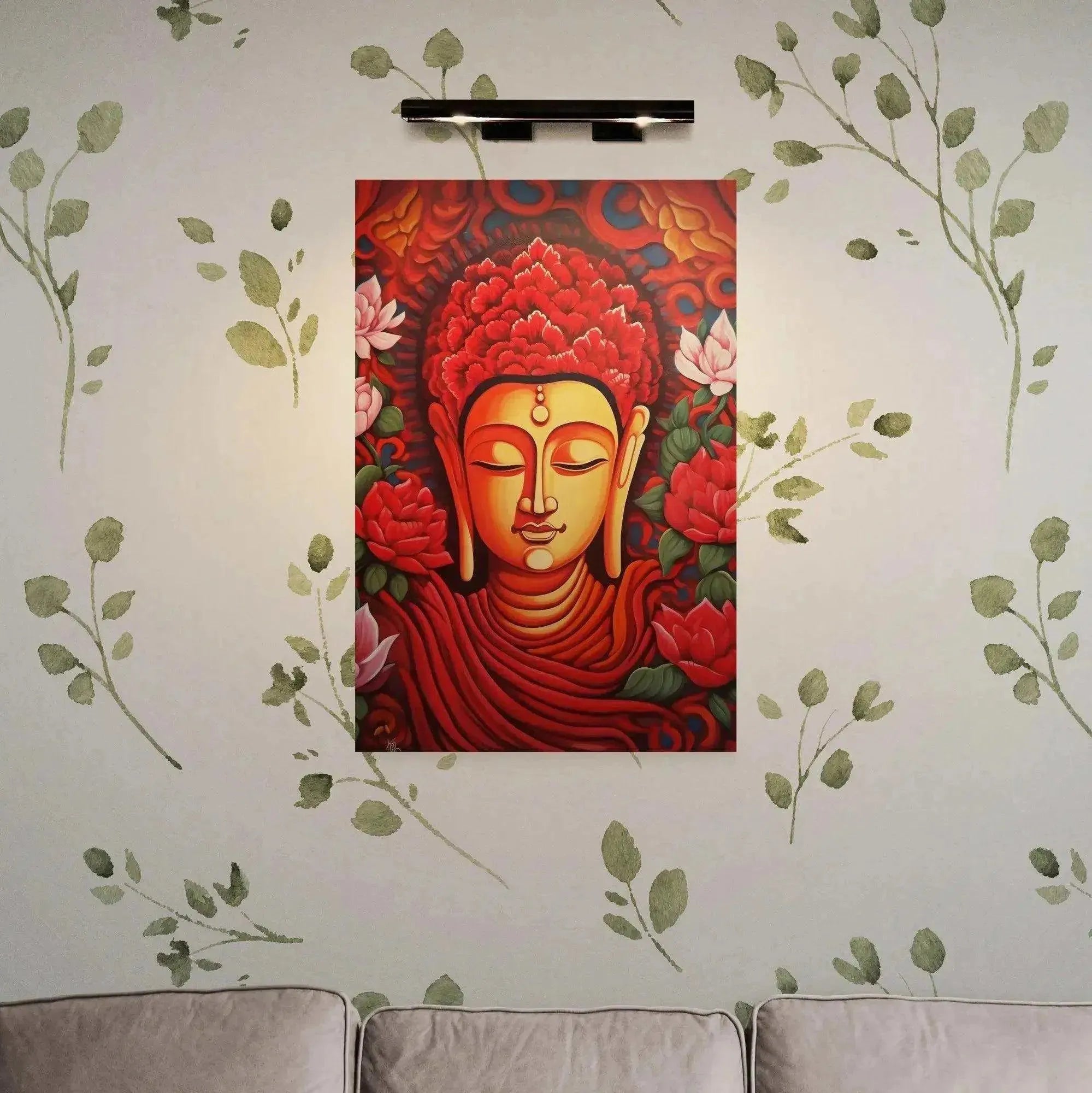 Radiant Red Buddha Canvas - Lotus & Enlightenment Zen Masterpiece ...